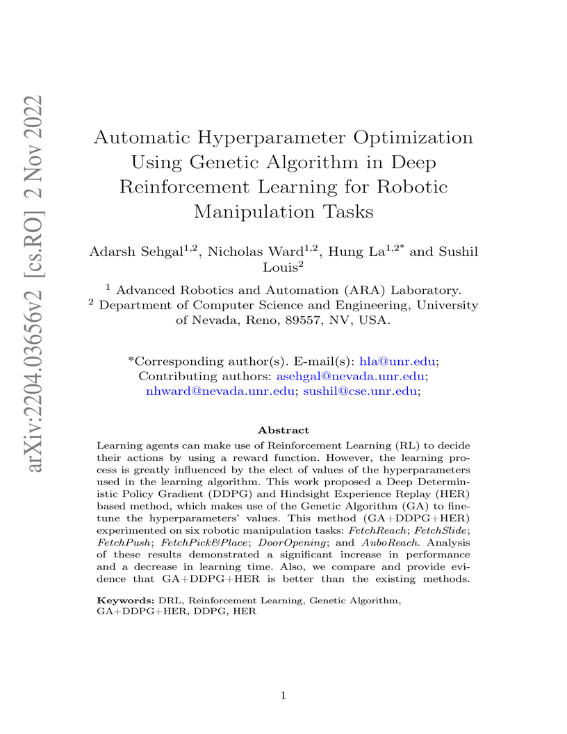 Automatic Parameter Optimization Using Genetic Algorithm in Deep Reinforcement Learning for ...