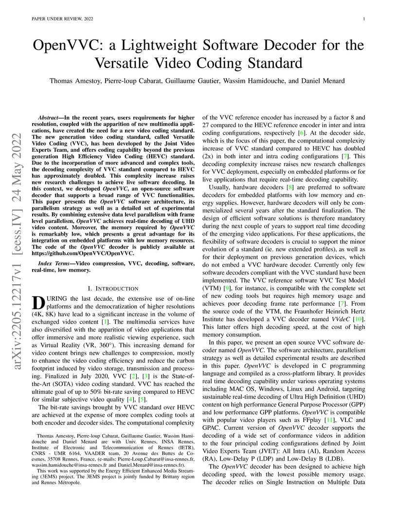 OpenVVC: a Lightweight Software Decoder for the Versatile Video Coding ...