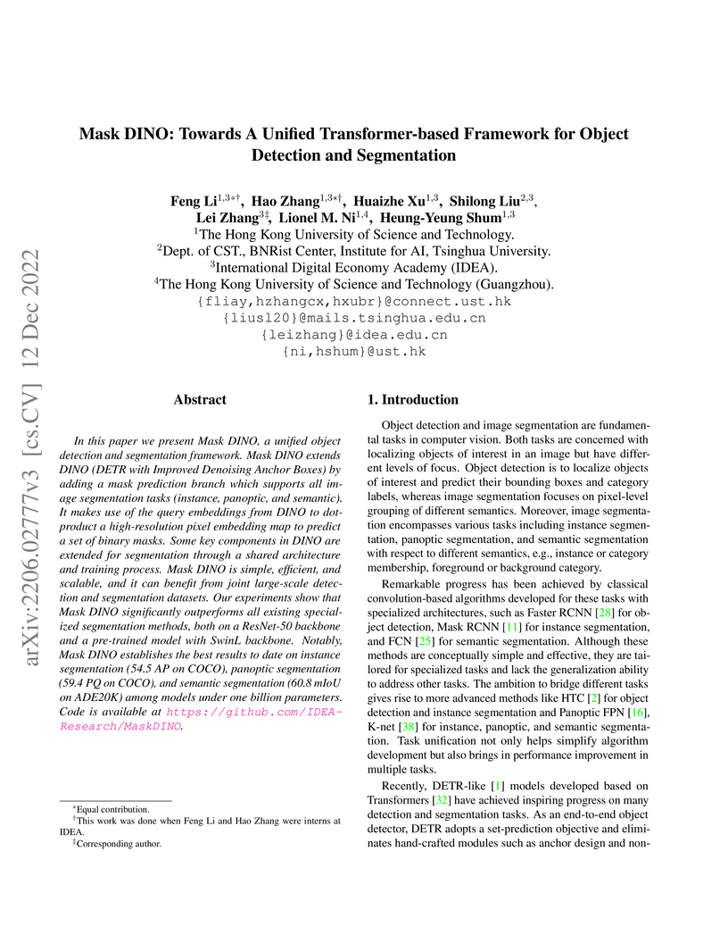 Mask DINO: Towards A Unified Transformer-based Framework for Object Detection and Segmentation ...