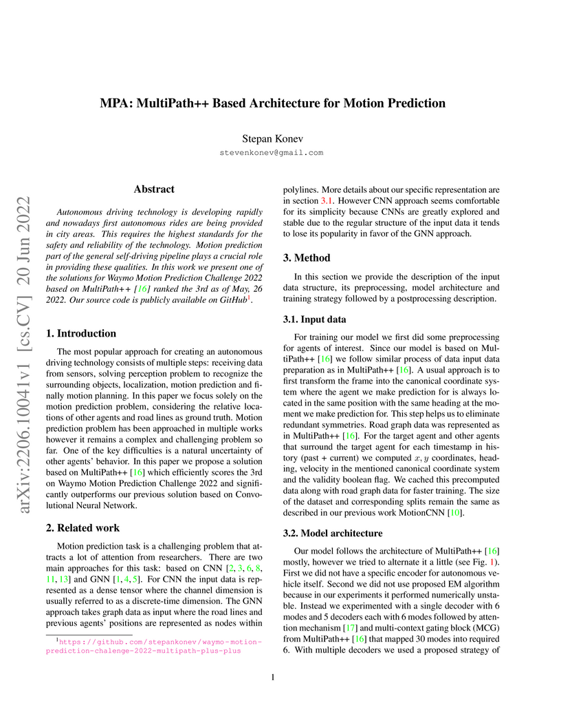 MPA: MultiPath++ Based Architecture for Motion Prediction | alphaXiv