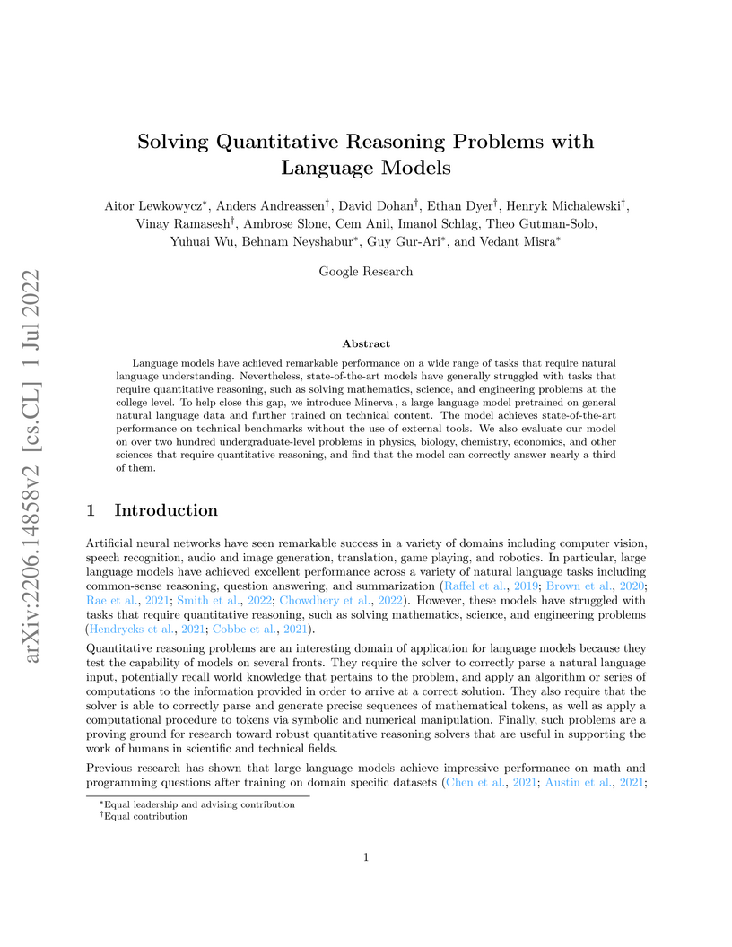 Solving Quantitative Reasoning Problems with Language Models | alphaXiv