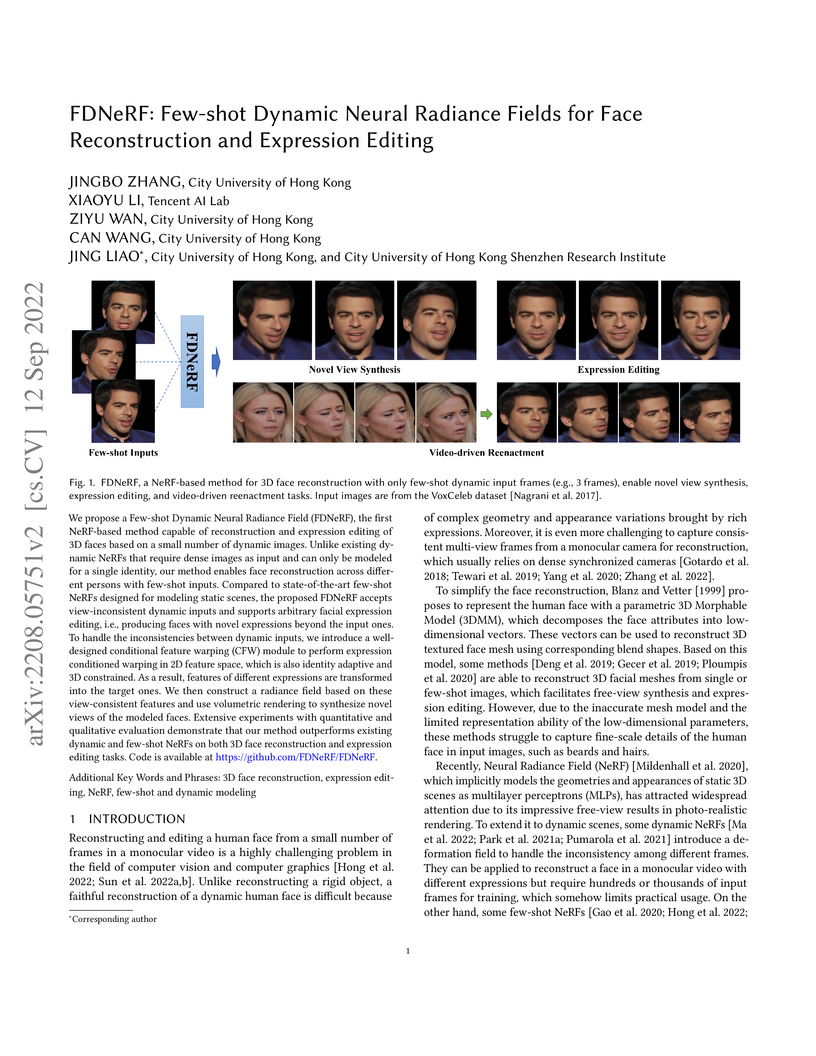 FDNeRF: Few-shot Dynamic Neural Radiance Fields for Face Reconstruction and Expression Editing ...