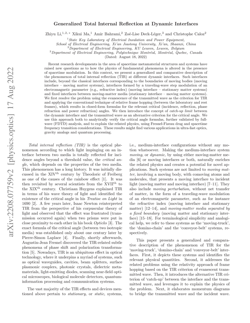 Generalized Total Internal Reflection at Dynamic Interfaces | alphaXiv