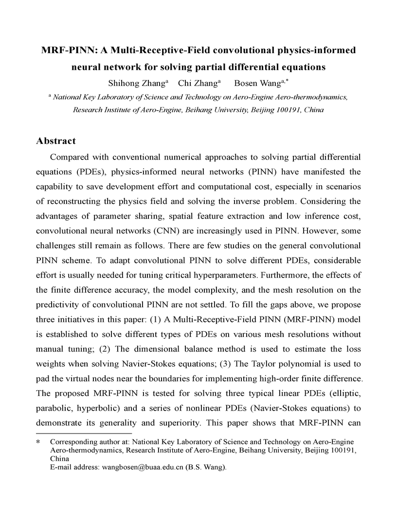 MRF-PINN: A Multi-Receptive-Field convolutional physics-informed neural network for solving ...