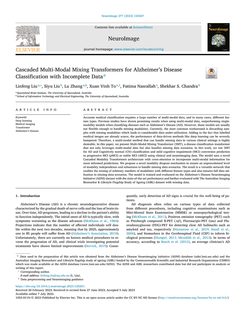 Cascaded Multi-Modal Mixing Transformers for Alzheimer's Disease ...