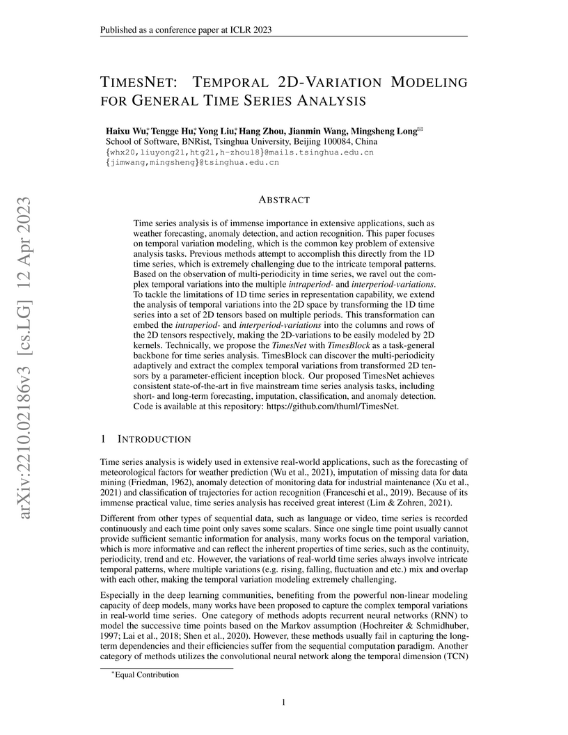 Timesnet Temporal 2d Variation Modeling For General Time Series Analysis Alphaxiv