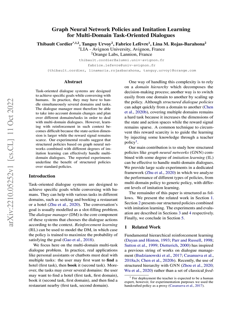 Graph Neural Network Policies and Imitation Learning for Multi-Domain Task-Oriented Dialogues ...