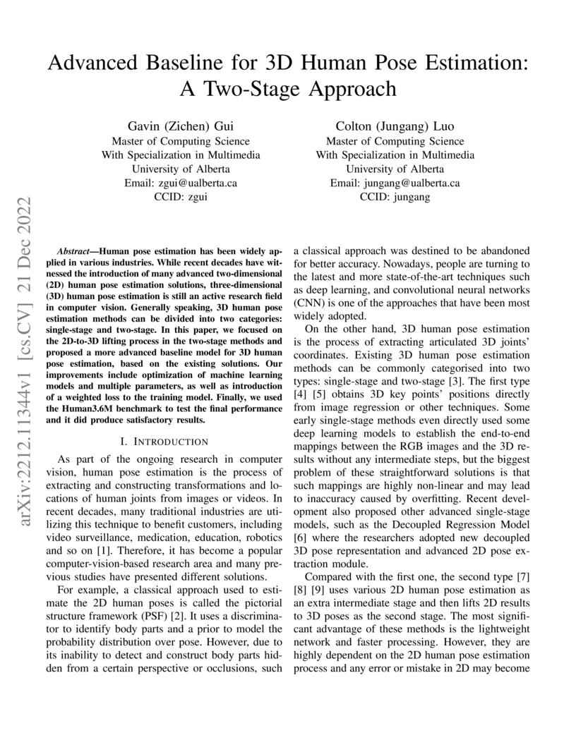 Advanced Baseline for 3D Human Pose Estimation: A Two-Stage Approach ...