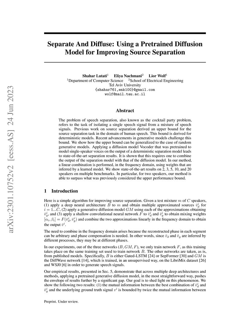 Separate And Diffuse: Using a Pretrained Diffusion Model for Improving Source Separation | alphaXiv