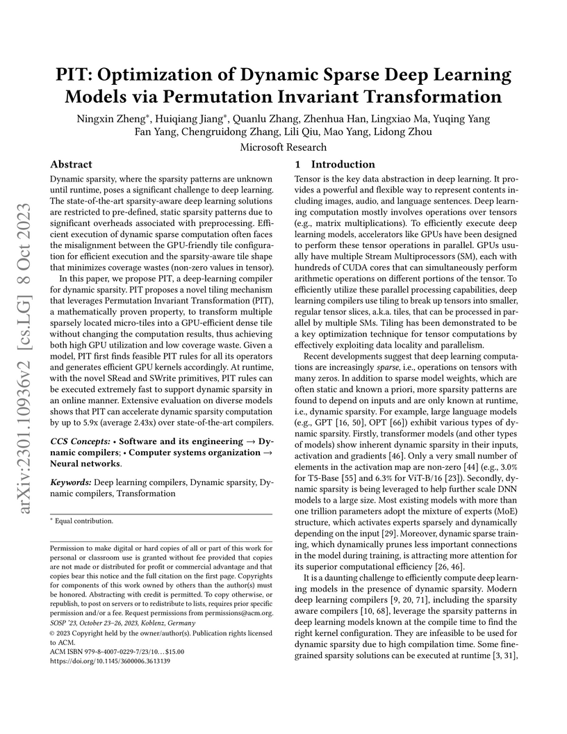 PIT: Optimization of Dynamic Sparse Deep Learning Models via Permutation Invariant ...