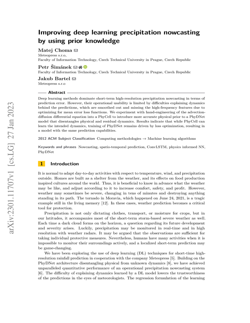 Improving deep learning precipitation nowcasting by using prior knowledge | alphaXiv
