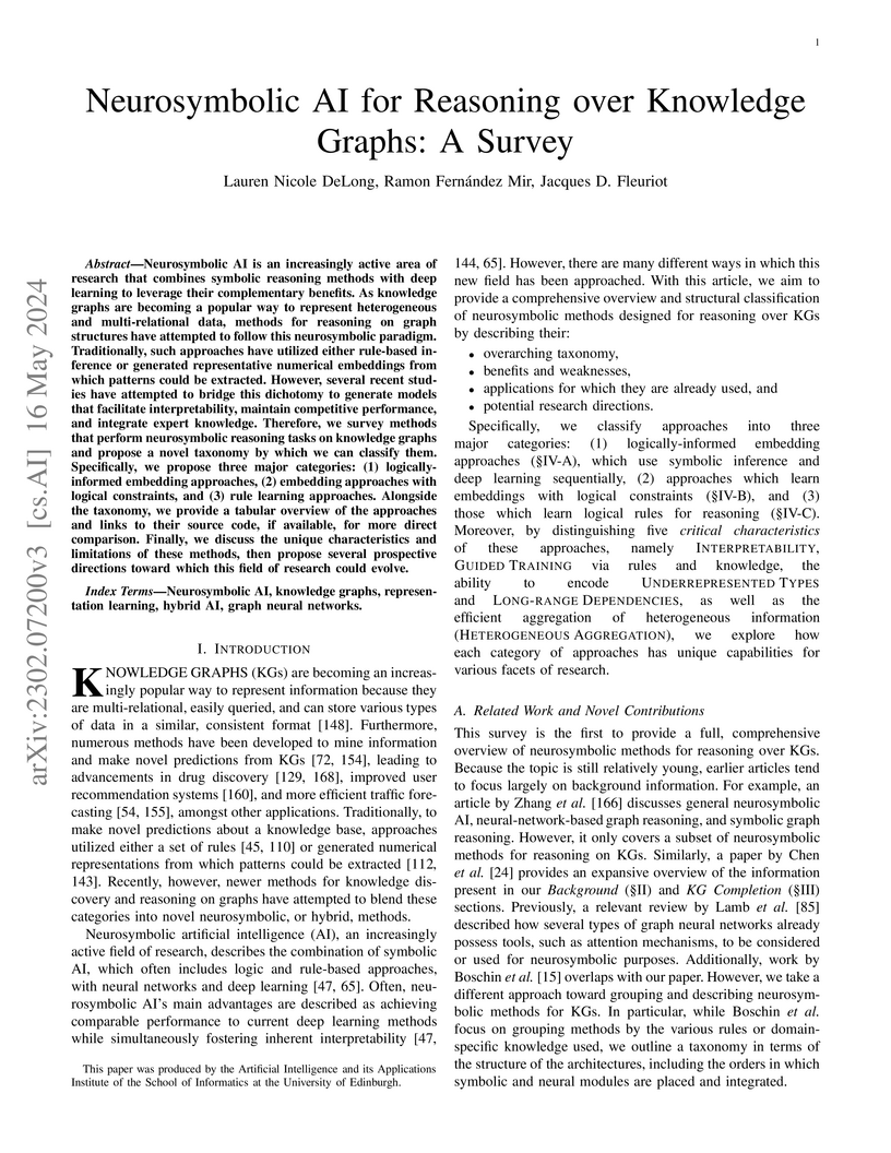 Neurosymbolic AI for Reasoning over Knowledge Graphs: A Survey | alphaXiv