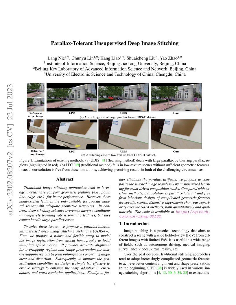 Parallax-Tolerant Unsupervised Deep Image Stitching | alphaXiv