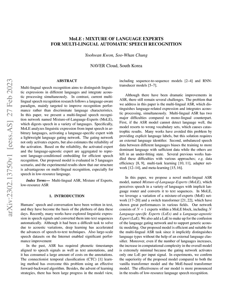 MoLE : Mixture of Language Experts for Multi-Lingual Automatic Speech ...