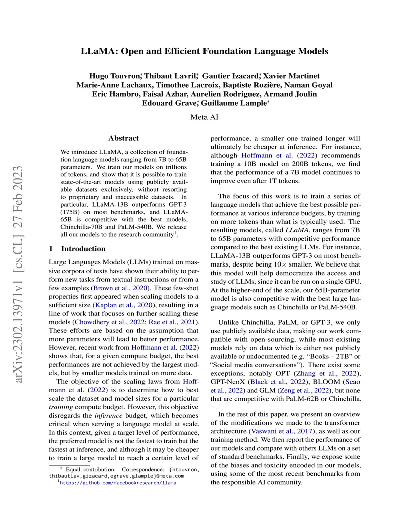 LLaMA: Open and Efficient Foundation Language Models | alphaXiv