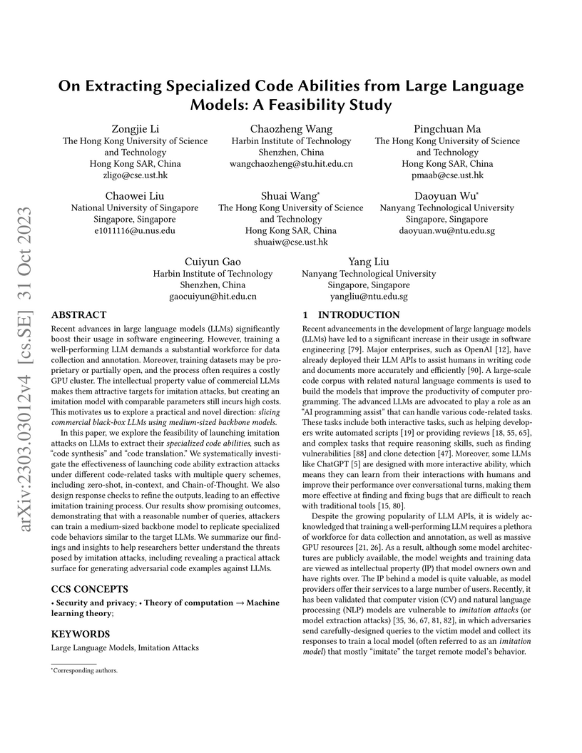On Extracting Specialized Code Abilities from Large Language Models: A Feasibility Study | alphaXiv
