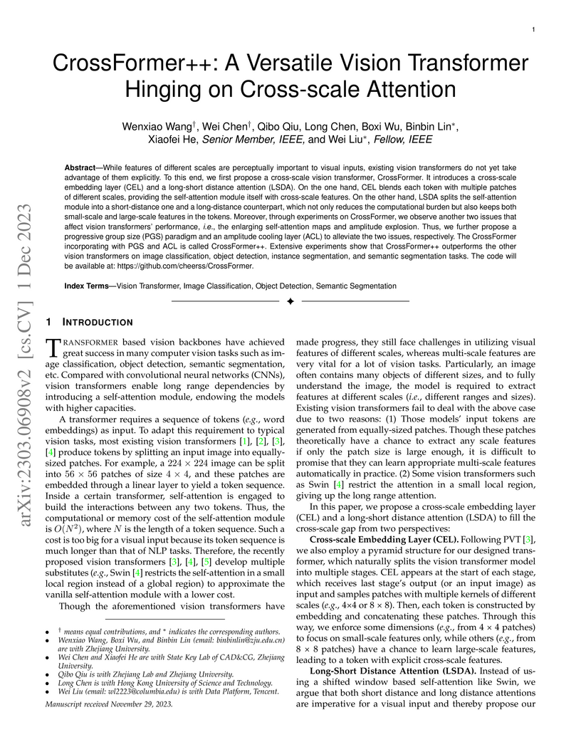 CrossFormer++: A Versatile Vision Transformer Hinging on Cross-scale ...