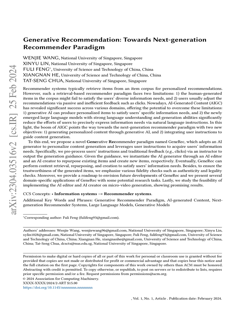 Generative Recommendation: Towards Next-generation Recommender Paradigm | alphaXiv