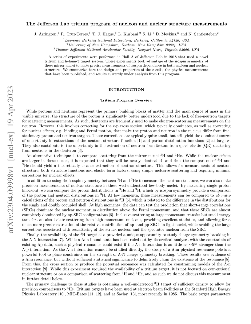 The Jefferson Lab tritium program of nucleon and nuclear structure ...