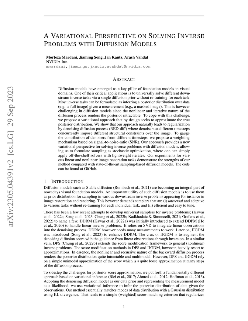 A Variational Perspective on Solving Inverse Problems with Diffusion Models | alphaXiv