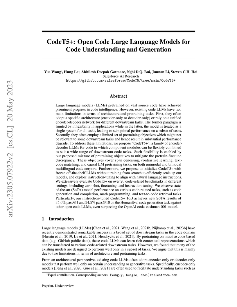 CodeT5+: Open Code Large Language Models for Code Understanding and Generation | alphaXiv