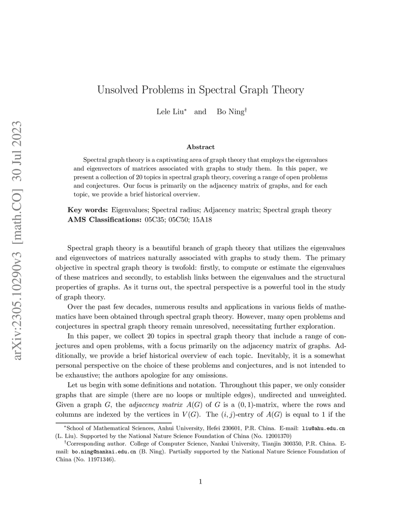 Unsolved Problems in Spectral Graph Theory | alphaXiv