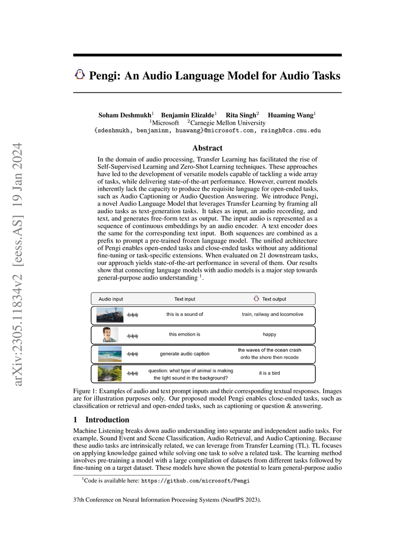 Pengi: An Audio Language Model for Audio Tasks | alphaXiv
