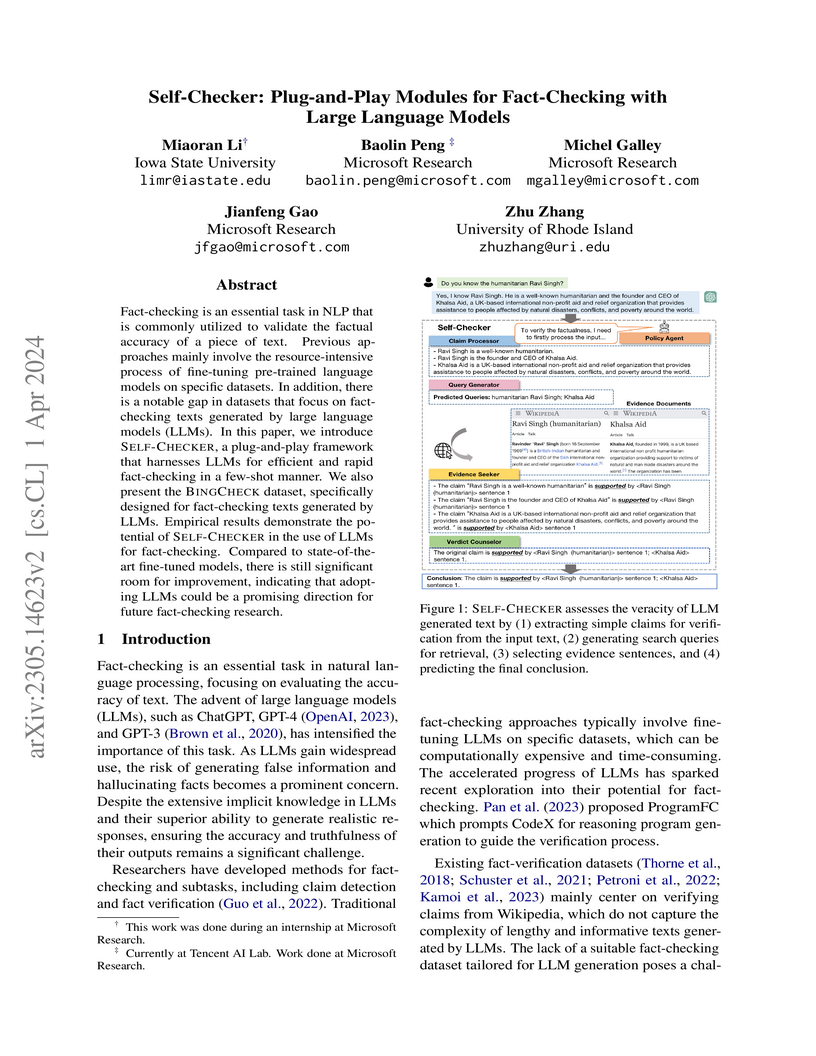 Self-Checker: Plug-and-Play Modules for Fact-Checking with Large ...