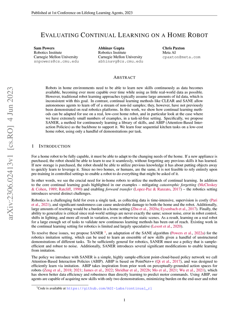 Evaluating Continual Learning on a Home Robot | alphaXiv