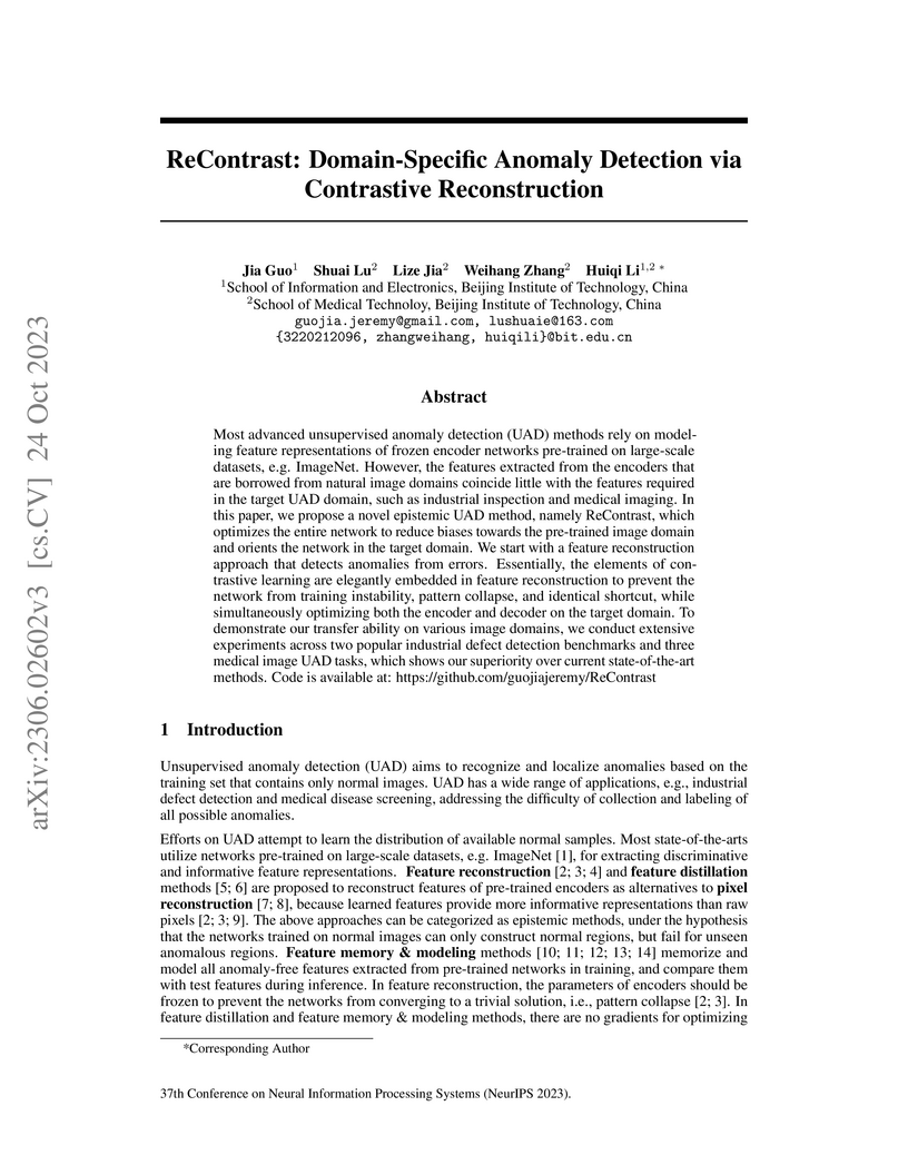 ReContrast: Domain-Specific Anomaly Detection via Contrastive Reconstruction | alphaXiv