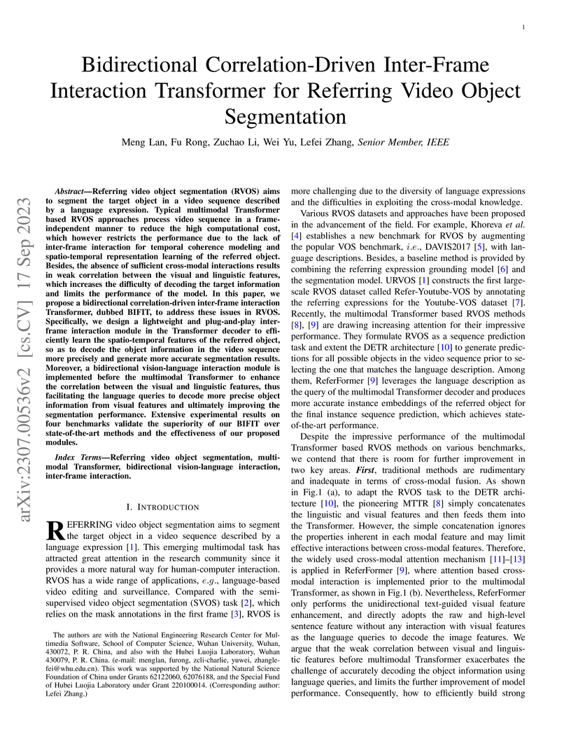 Bidirectional Correlation-Driven Inter-Frame Interaction Transformer for Referring Video Object ...