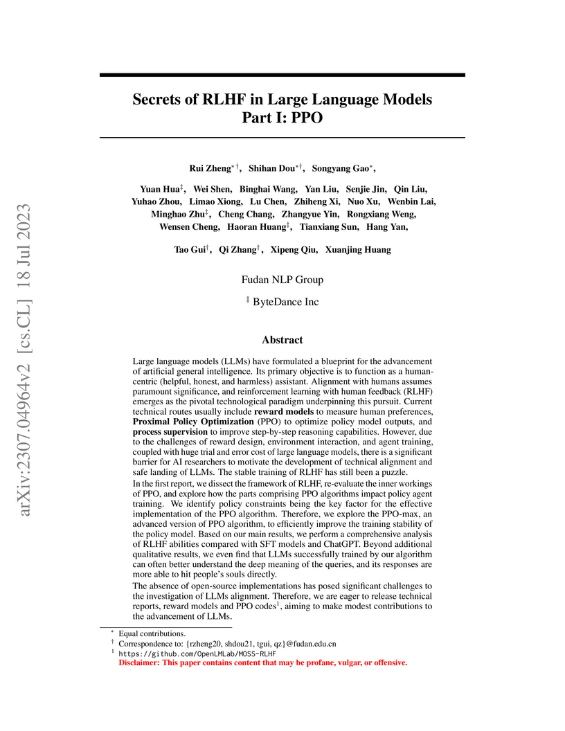 Secrets of RLHF in Large Language Models Part I: PPO | alphaXiv