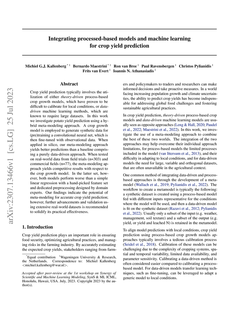 Integrating processed-based models and machine learning for crop yield ...
