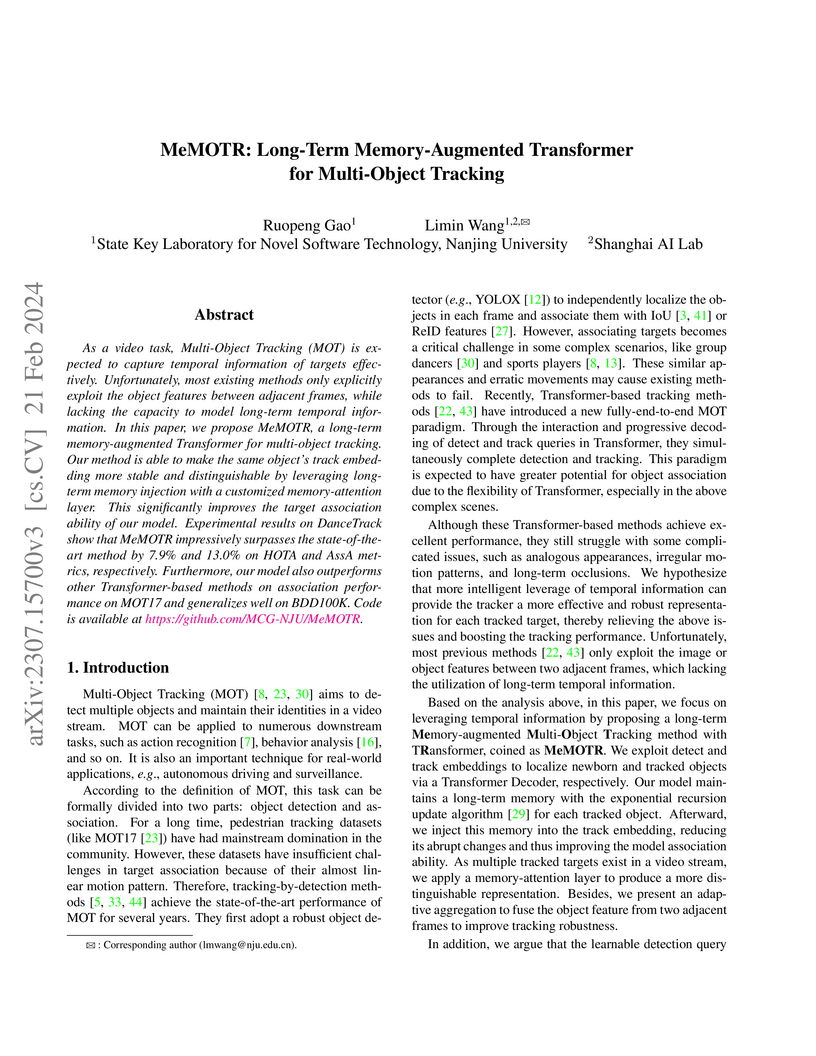MeMOTR: Long-Term Memory-Augmented Transformer for Multi-Object Tracking | alphaXiv