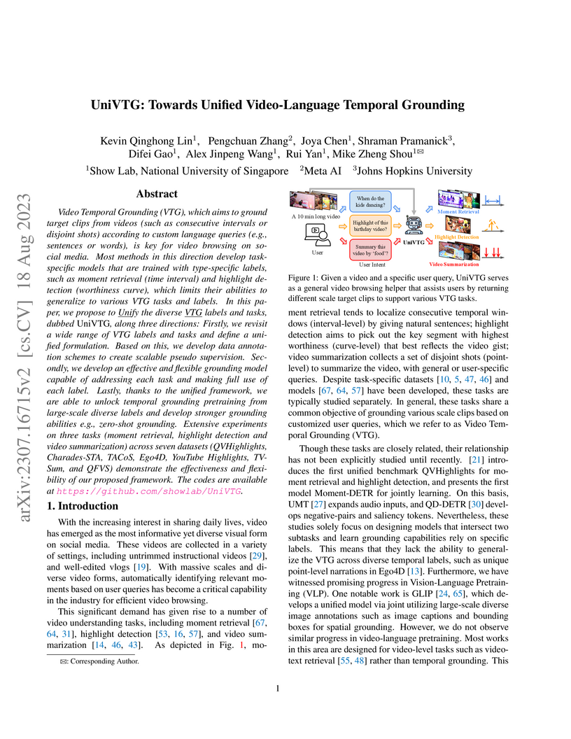 UniVTG: Towards Unified Video-Language Temporal Grounding | alphaXiv
