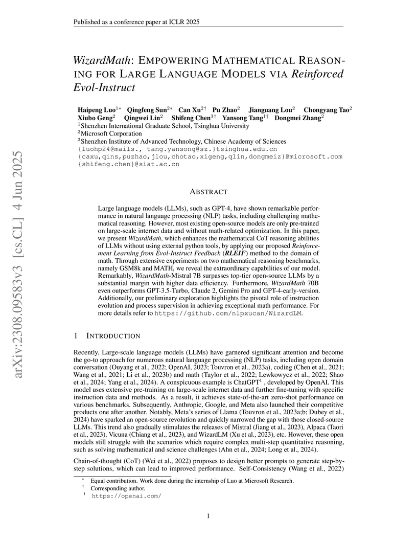 WizardMath: Empowering Mathematical Reasoning for Large Language Models via Reinforced Evol ...