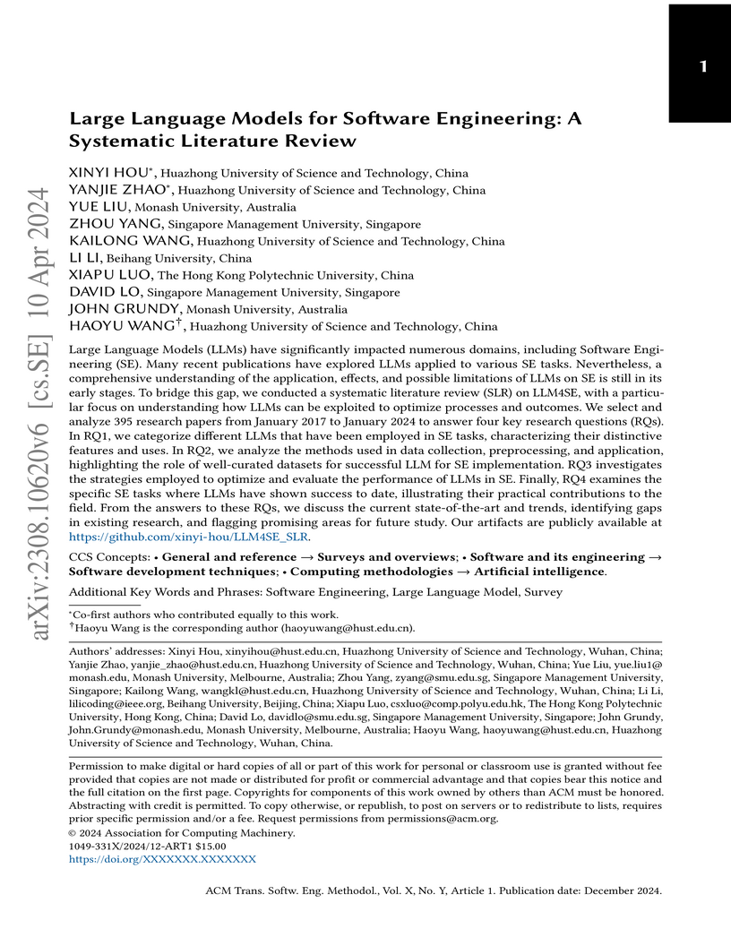 Large Language Models for Software Engineering: A Systematic Literature Review | alphaXiv