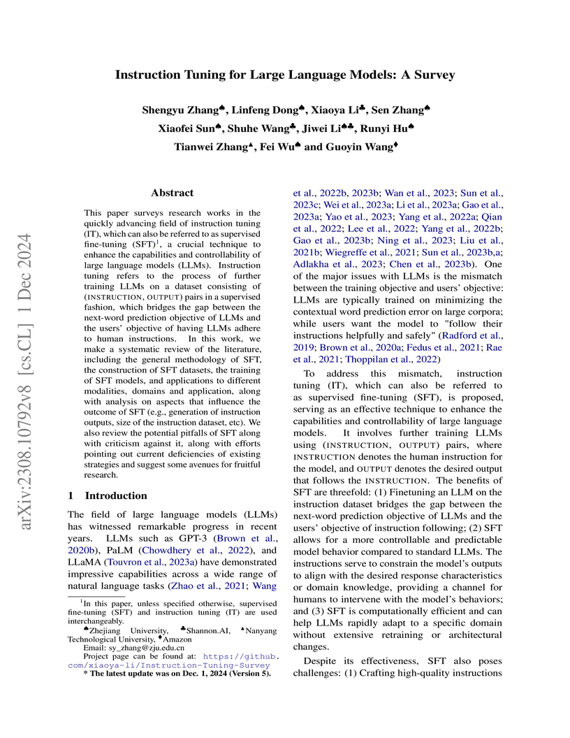 Instruction Tuning for Large Language Models: A Survey | alphaXiv