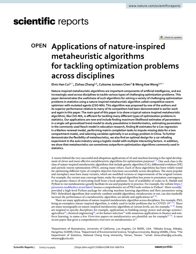 Applications of Nature-Inspired Metaheuristic Algorithms for Tackling Optimization Problems ...