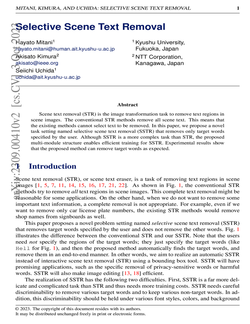 Selective Scene Text Removal | alphaXiv