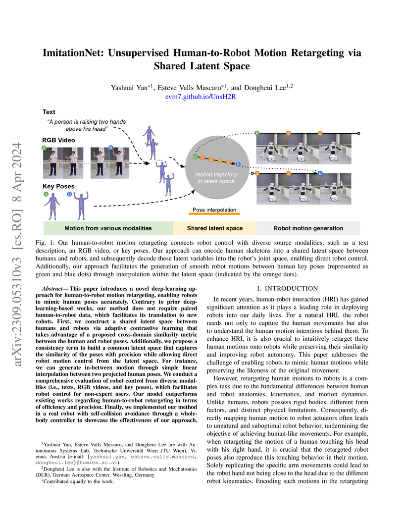 ImitationNet: Unsupervised Human-to-Robot Motion Retargeting via Shared Latent Space | alphaXiv