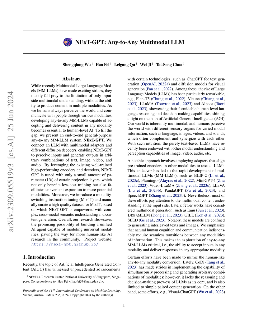 NExT-GPT: Any-to-Any Multimodal LLM | alphaXiv