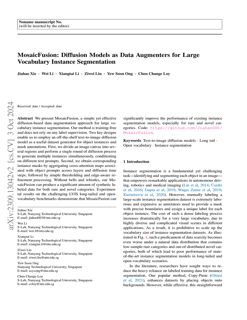 MosaicFusion: Diffusion Models as Data Augmenters for Large Vocabulary Instance Segmentation ...