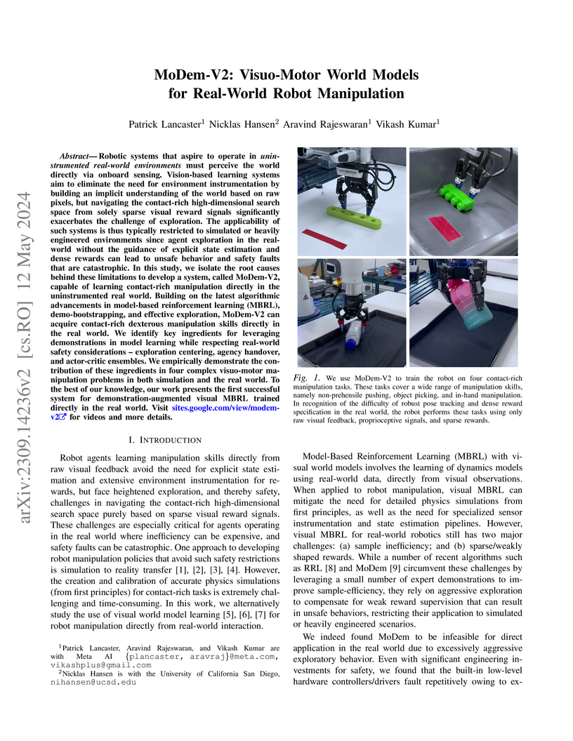 Modem V2 Visuo Motor World Models For Real World Robot Manipulation