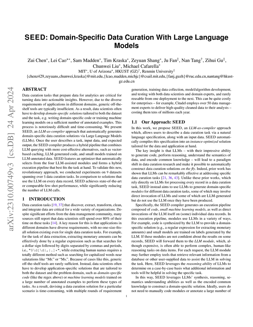 SEED: Domain-Specific Data Curation With Large Language Models | alphaXiv