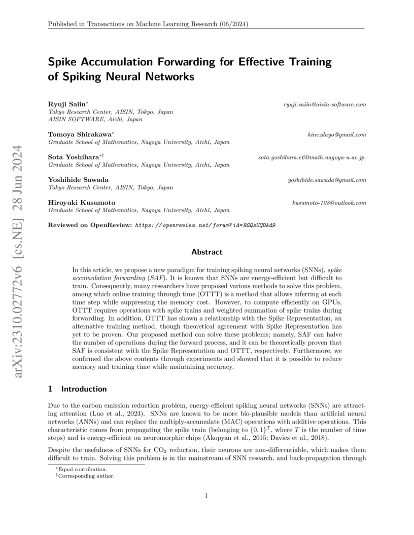 Spike Accumulation Forwarding for Effective Training of Spiking Neural ...