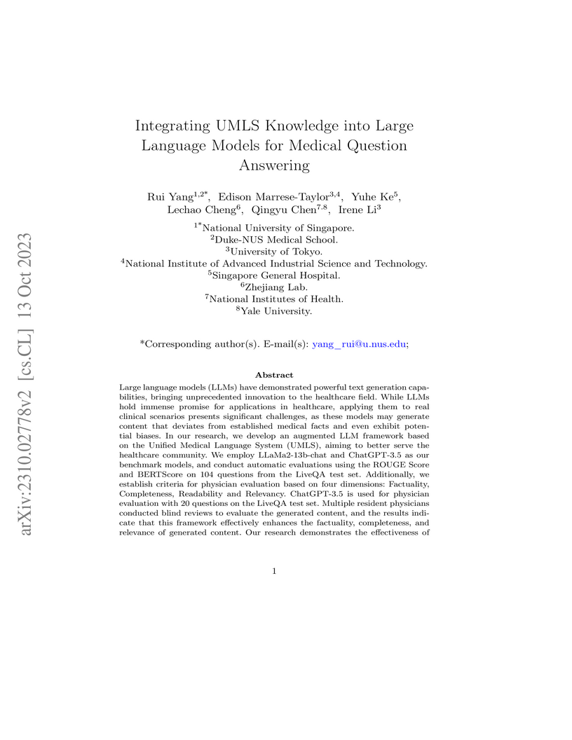 Integrating UMLS Knowledge into Large Language Models for Medical Question Answering | alphaXiv