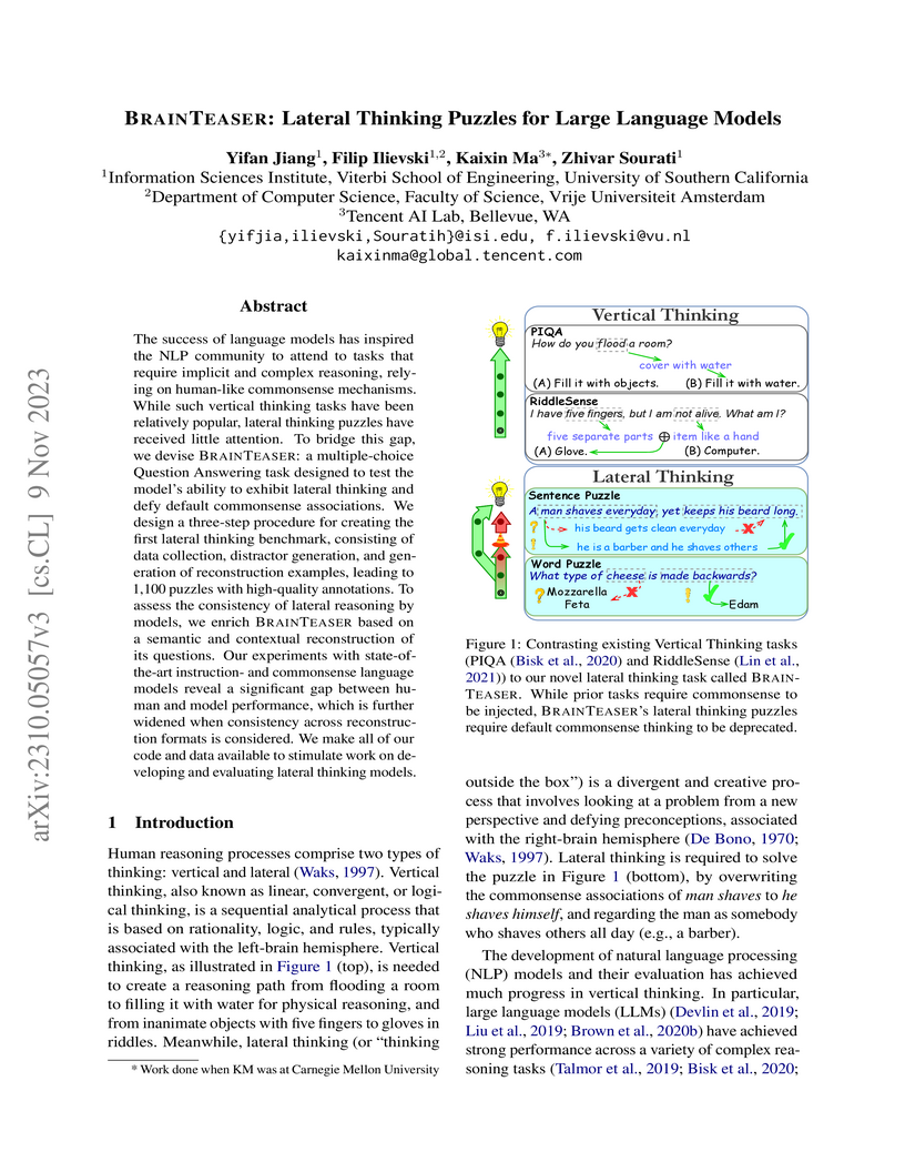 BRAINTEASER: Lateral Thinking Puzzles for Large Language Models | alphaXiv