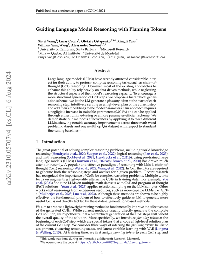 Guiding Language Model Reasoning with Planning Tokens | alphaXiv