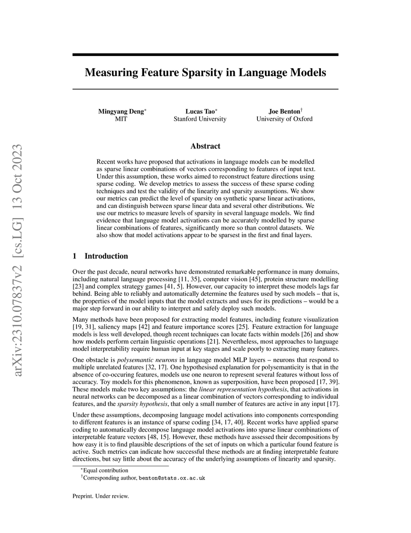 Measuring Feature Sparsity in Language Models | alphaXiv